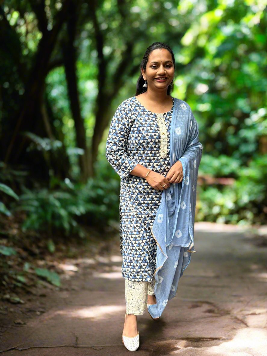 3 piece indigo Kurta set – House Of Kshipra
